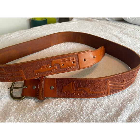 Unbranded | Accessories | Handmade Brown Leather Belt Embossed Truck ...